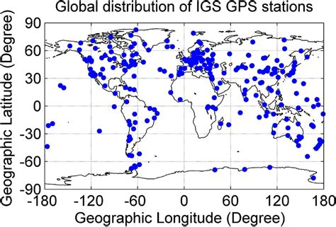 Global Distribution Of Igs Gps Stations The Gps Data Sample Rate Is 1