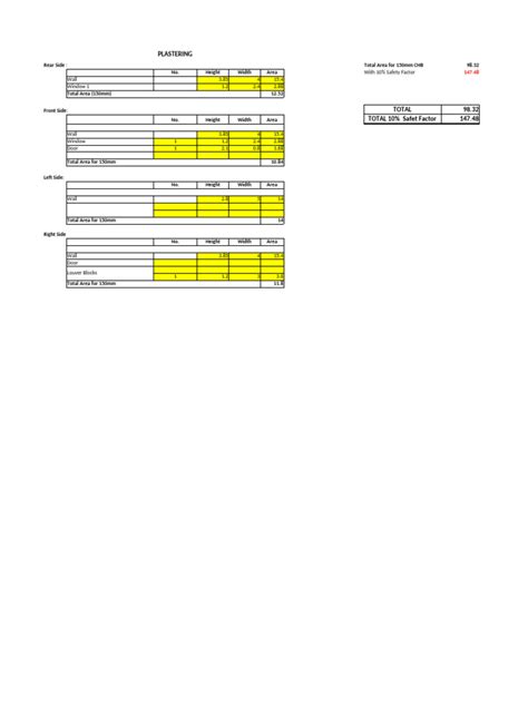 Plastering Quantity Estimate Pdf