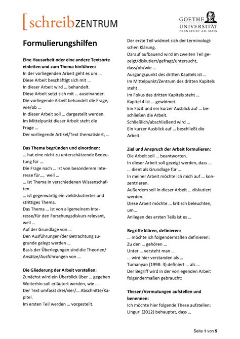 A13 Formulierungshilfen Formulierungshilfen Eine Hausarbeit Oder Eine