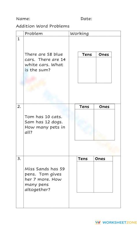 Adding Two Digit Numbers Without Regrouping Word Problems Worksheets Library