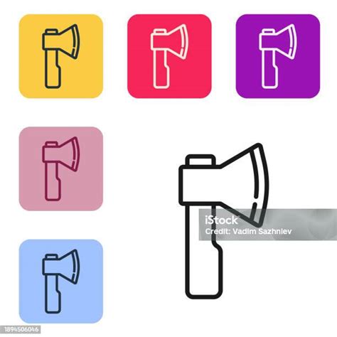 흰색 배경에 격리 된 검은 줄 나무 도끼 아이콘 목재 잭 도끼 색상 정사각형 단추로 아이콘을 설정합니다 벡터 강철에 대한 스톡 벡터 아트 및 기타 이미지 Istock