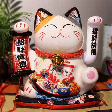 日本正版自动摇手招财猫摆件开业特大号陶瓷电动招手三十而已同款 虎窝淘