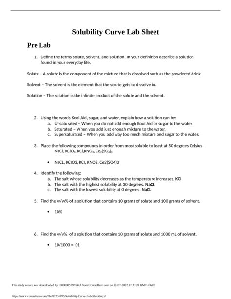 Chem 108 Solubility Curve Lab Sheet
