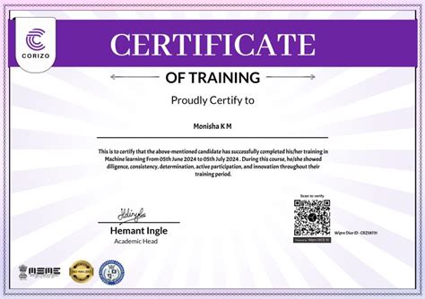 Monisha Mahesh Karnam On Linkedin Machinelearning Internship Corizo