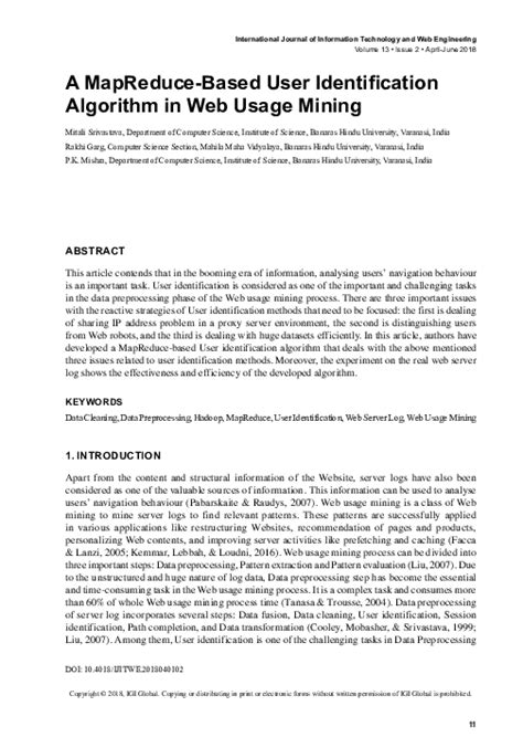 Pdf A Mapreduce Based User Identification Algorithm In Web Usage Mining