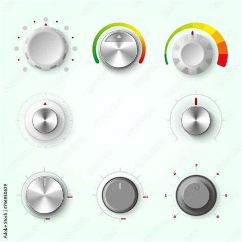 Round Adjustment Dial White Background Realistic Set Analogue Knobs