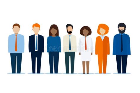 Diverse Group Of People Dressed In Business Attire Standing In A Row In A Modern Office