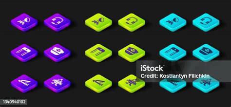 승객 사다리 제트 전투기 공항의 금속 탐지기 파일럿 모자 마이크와 레이더 아이콘헤드폰을 설정합니다 벡터 3차원 형태에 대한 스톡 벡터 아트 및 기타 이미지 Istock