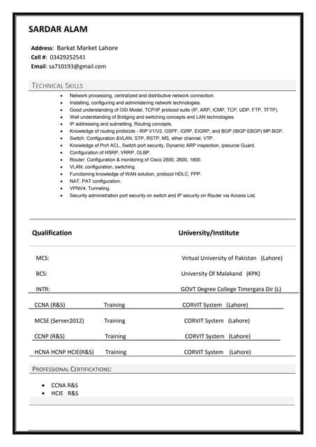 Sardar Alam Cv Pdf Pdf