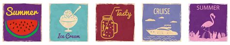 세트 메이슨 항아리 아이스크림 콘 컵 수박 슬라이스 빈티지 카드 포스터입니다 텍스트 여름 텍스처 그런 지 효과 복고풍 카드 벡터 일러스트 실루엣 분리 과일에 대한 스톡 벡터