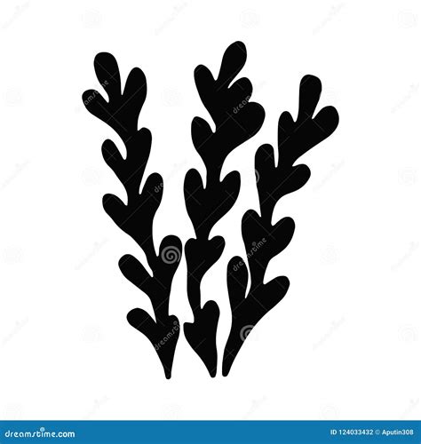 Alga No Isolamento Silhueta Preta Planta Marinha Ilustração Do Vetor
