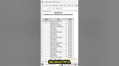 Cara Membuat Rundown Acara Otomatis Di Excel Shorts Youtube