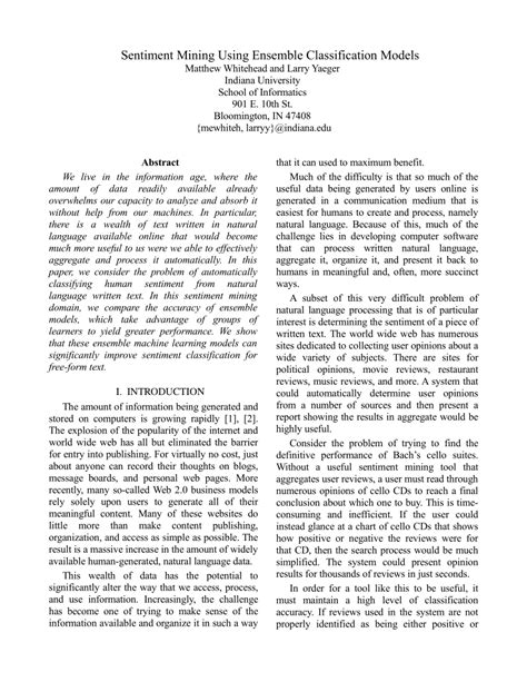Pdf Sentiment Mining Using Ensemble Classification Models
