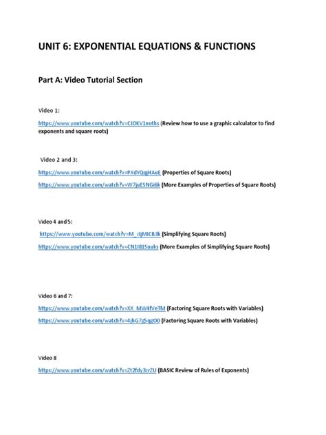Unit 06 Exponential Equations And Functions Pdf Exponentiation