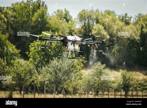 Agricultural Drones Spraying Crops Distribute Pesticides Herbicides And Fertilizers