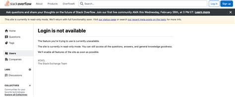 Cant Login To Stack Overflow This Site Is Currently In Read Only