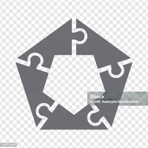 회색간단한 아이콘 오각형 퍼즐 투명 한 배경에 다섯 가지 요소의 간단한 아이콘 오각형 퍼즐 플랫 디자인 벡터 일러스트 레이션 Eps10 0명에 대한 스톡 벡터 아트 및 기타