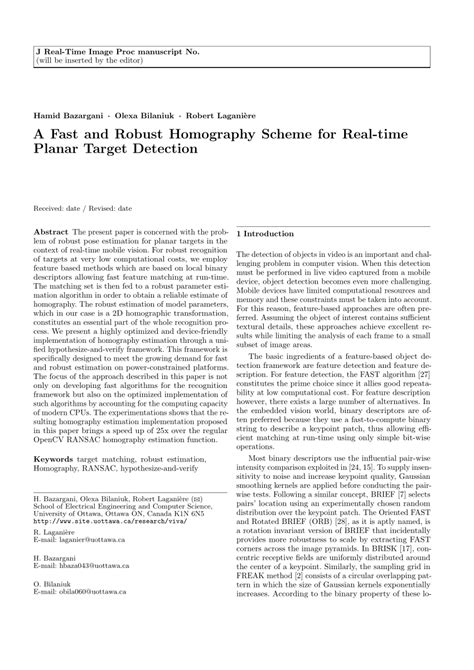 Pdf A Fast And Robust Homography Scheme For Real Time Planar Target Detection