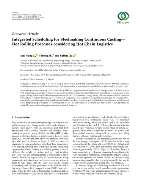 Pdf Integrated Scheduling For Steelmaking Continuous Casting— Hot Rolling Processes