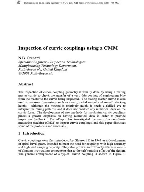 Inspection Of Curvic Couplings Using A Cmm Pdf Accuracy And