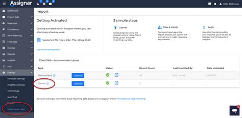 set up your clients assignar support