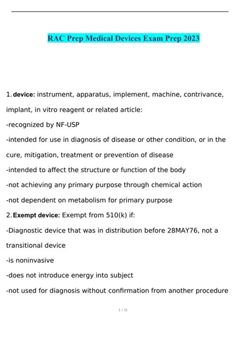Rac Prep Medical Devices Exam Prep 2023 With Complete Solution Rac Stuvia Us