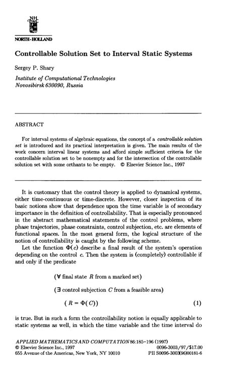 Pdf Controllable Solution Set To Interval Static Systems