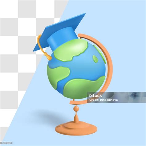 만화 지구 지구본과 대학 모자 흰색 배경에 고립 된 기지에 세계지도가있는 행성 지구 모델 3d 렌더링 0명에 대한 스톡 벡터 아트 및 기타 이미지 Istock