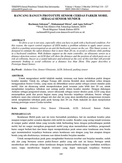 Rancang Bangun Prototype Sensor Cerdas Parkir Mobil Sebagai Sensor Mundur Pdf