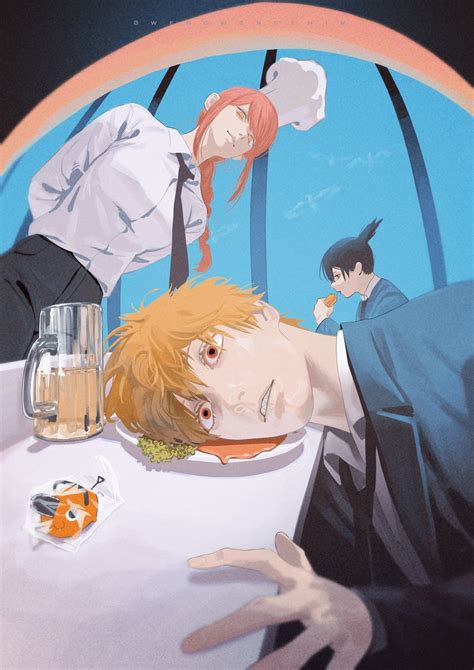 Makima Denji Hayakawa Aki And Pochita Chainsaw Man Drawn By Wengwengchim Danbooru