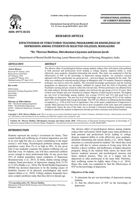 Pdf Effectiveness Of Structured Teaching Programme On Knowledge Of