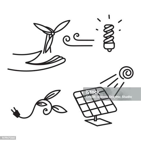 손으로 그린 낙서 지속 가능한 에너지 일러스트 벡터 분리 0명에 대한 스톡 벡터 아트 및 기타 이미지 0명 계획 깨끗한