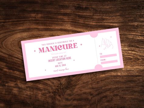 Editable Manicure Coupon Template Custom Mani Ticket T Certificate