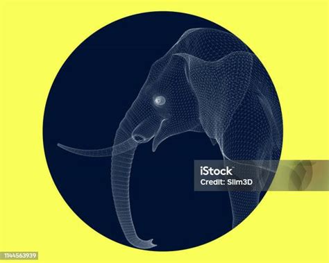 원 안의 코끼리 머리의 와이어 프레임 흰색 선으로 만든 3d 다각형 코끼리 벡터 일러스트 코끼리에 대한 스톡 벡터 아트 및 기타