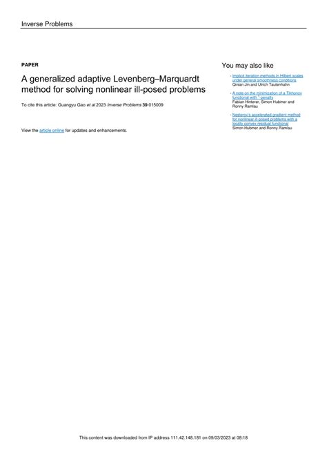 Pdf A Generalized Adaptive Levenberg Marquardt Method For Solving