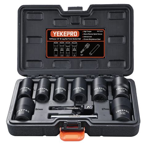 Yekepro 10pcs Bolt Nut Extractor Set 12 Drive Impact Twist Lug Nut