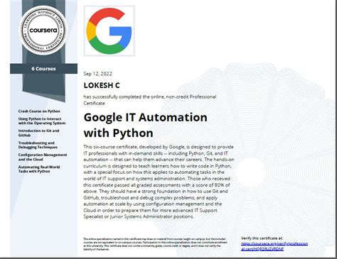 Lokesh C On Linkedin Today Completed My Certification Course In It Automation With Python