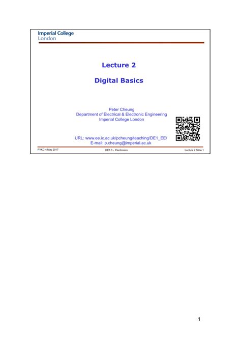 2016 2017 Lecture 2 Digital Basics By Way Of Introduction To Digital Electronics I Will