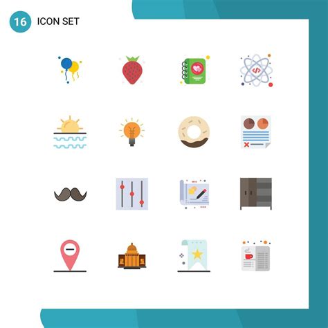 Pack Of 16 Modern Flat Colors Signs And Symbols For Web Print Media Such As Vacation Sun Love