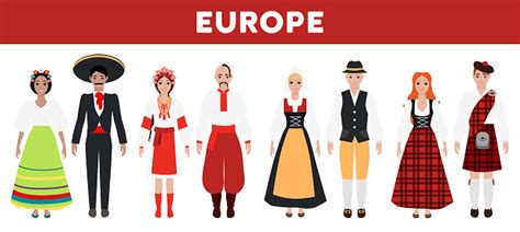 Ilustración De Vestimenta Tradicional Europea Usada Por Diversos