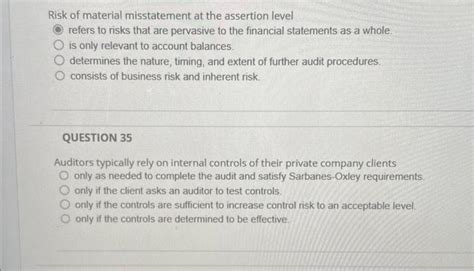Solved Risk Of Material Misstatement At The Assertion Level