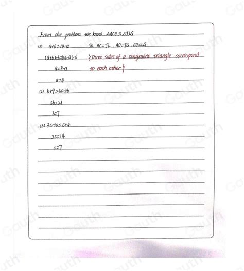 solved 8 given delta aco≌ delta jlg find the values of a b and c
