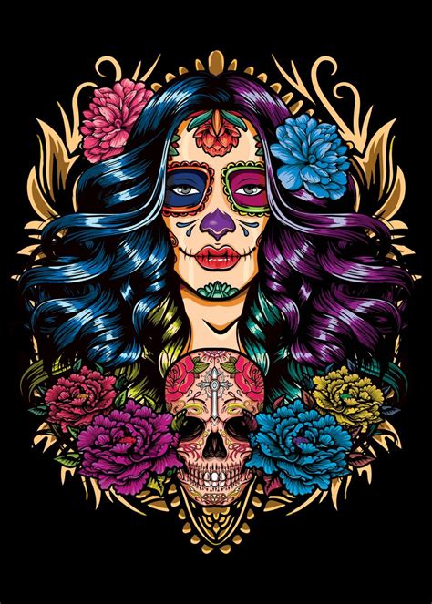 La Catrina Los Muertos Day Poster Picture Metal Print Paint By