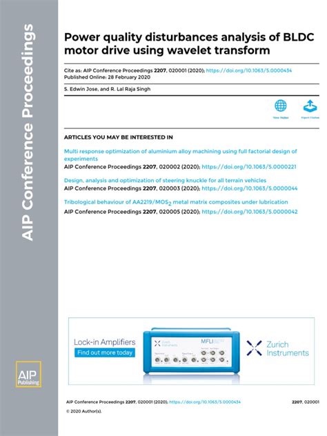 Power Quality Disturbances Analysis Of Bldc Motor Drive Using Wavelet Transform Pdf