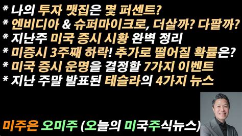 오늘의 미국주식뉴스 미국증시 3주 연속 하락 추가로 떨어질 확률은 엔비디아 And 슈퍼마이크로 더 살까 다 팔까