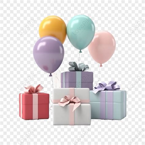 리본과 풍선 3d 렌더링으로 닫힌 선물 상자 현대 휴일 깜짝 상자기념일파티 Png 일러스트 무료 다운로드 Lovepik