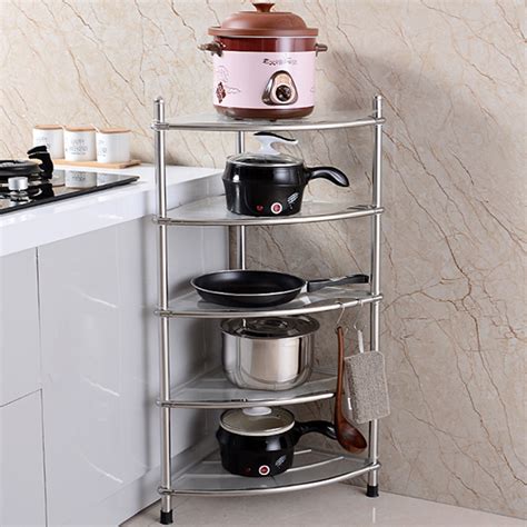 三角厨房置物架落地多层不锈钢收纳架子神器储物架转角杂物架锅架虎窝淘