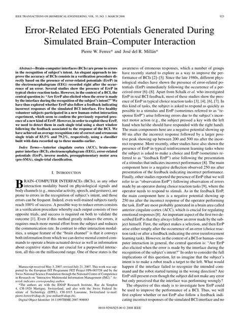 Pdf Error Related Eeg Potentials Generated During Simulated Brain Computer Interaction