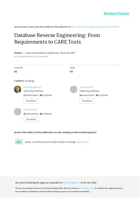pdf database reverse engineering from requirements to care tools