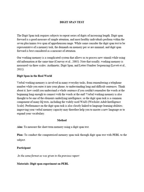 Digit Span Test Pdf Wechsler Adult Intelligence Scale Memory